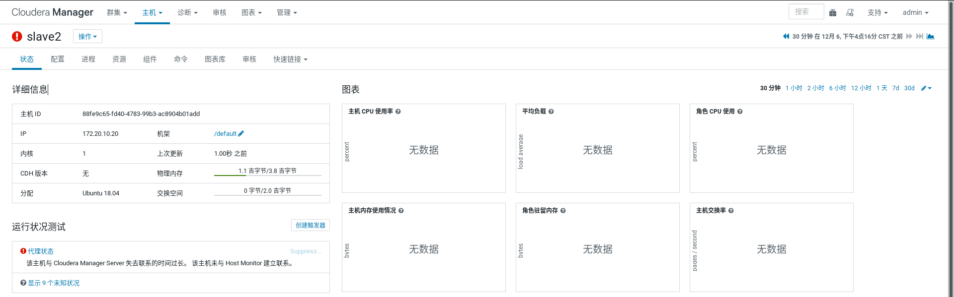 Cdh报错解决：该主机与 Cloudera Manager Server 失去联系的时间过长。该主机未与 Host Monitor 建立联系。该主机与 Cloudera Manager 