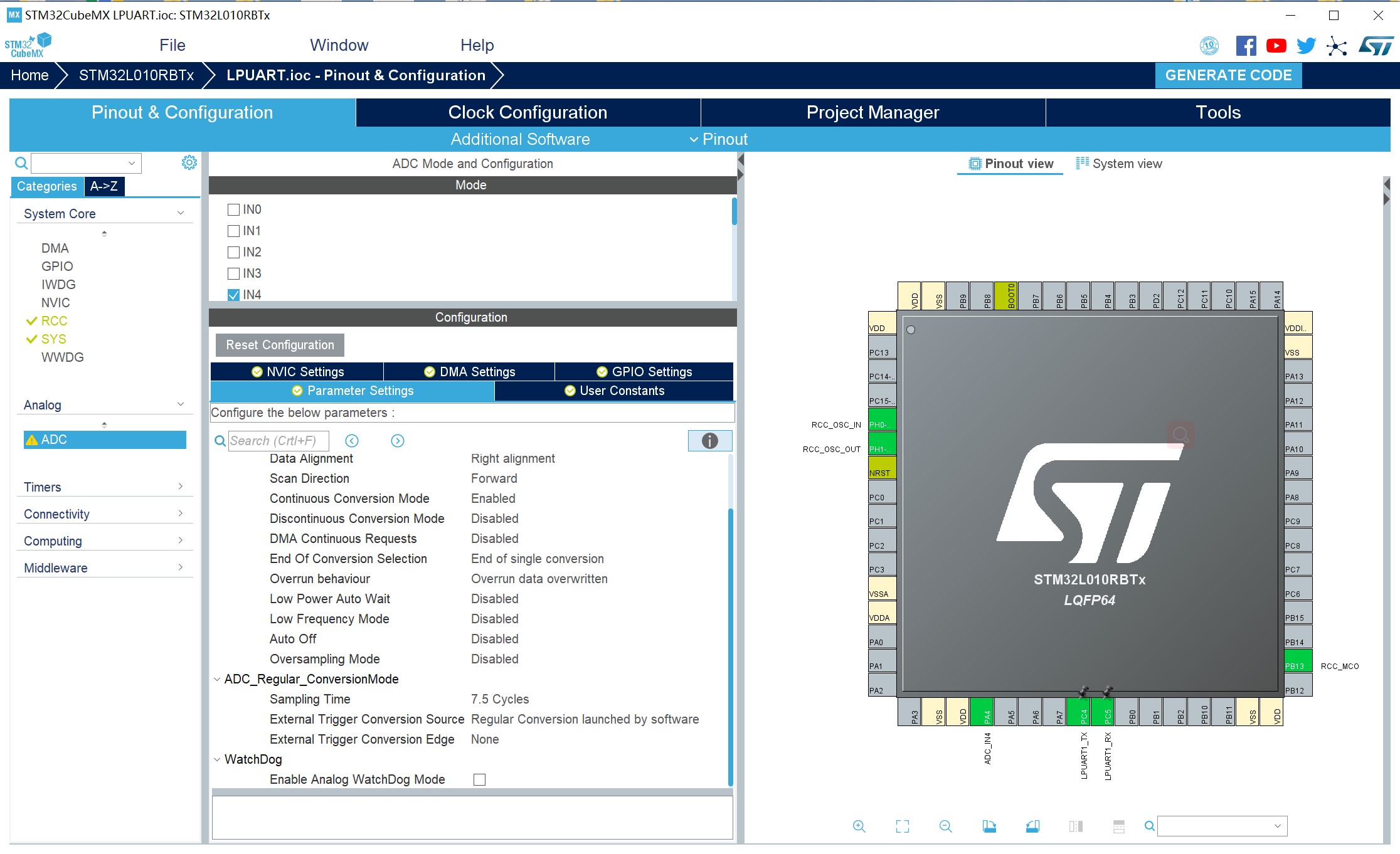 STM32CubeMX--STM32L0系列ADC读取电压+LPUART串口通讯_stm32l0 adc-CSDN博客