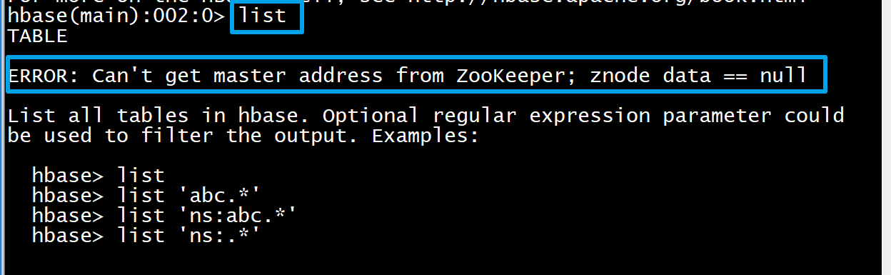 Hbase报错:ERROR: Can't get master address from ZooKeeper; znode data == null_keepererrorcode ...