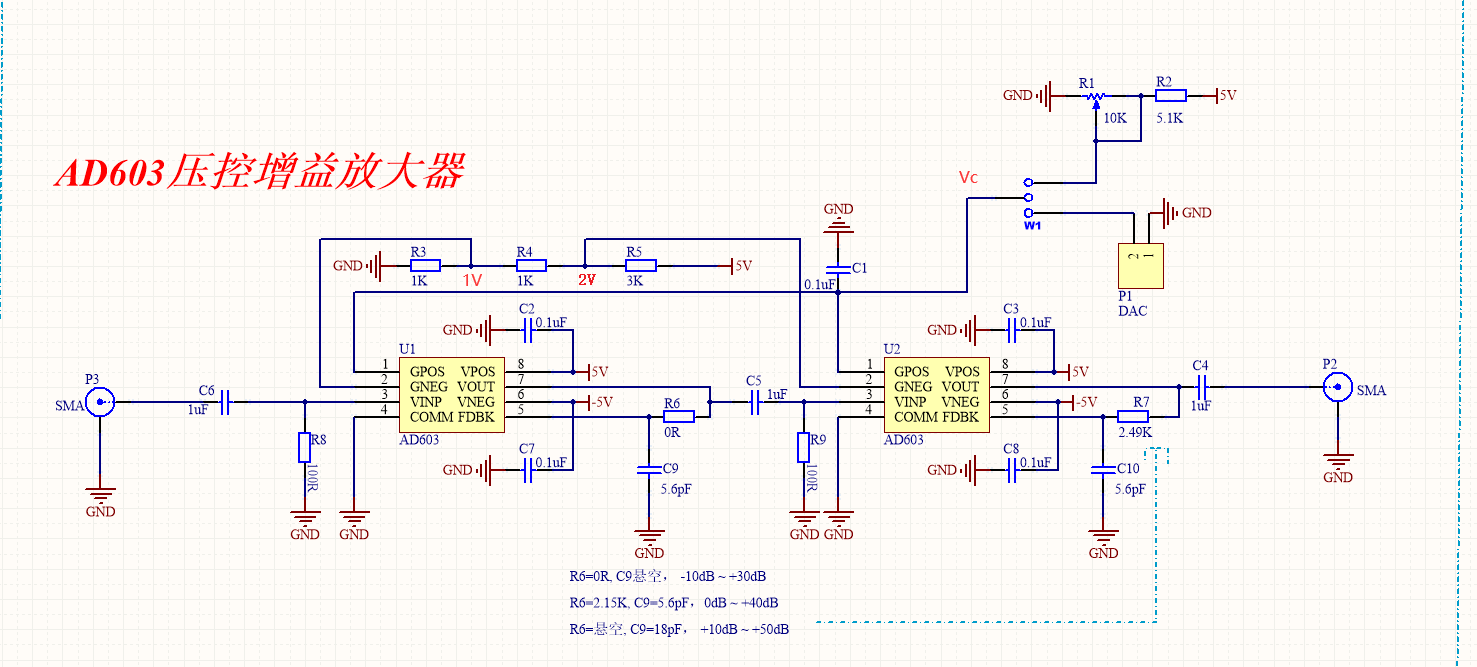 AD603 级联放大 可变增益放大器 压控增益放大器 VCA模块 原理图PCB-CSDN博客