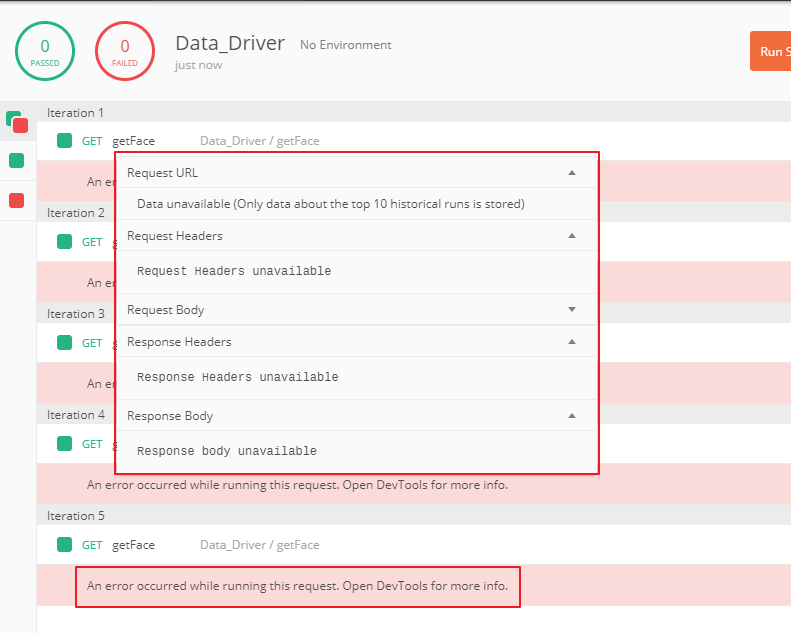 postman批量下发请求遇到An error occurred while running this request. Open DevTools for more info.解决办法_an ...