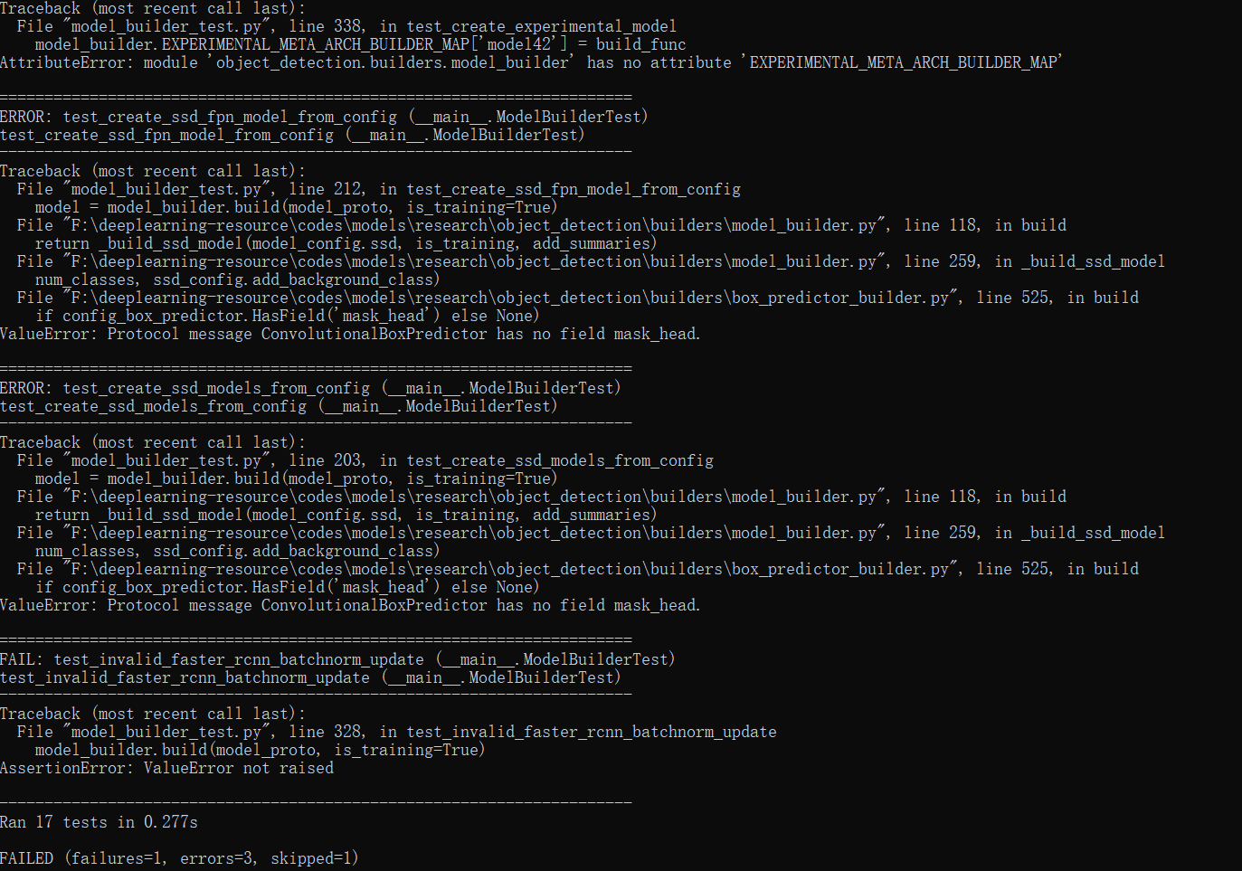 打开Anaconda Prompt，定位到research所在的文件夹，输入python model_builder_test.py，出现如下 ...