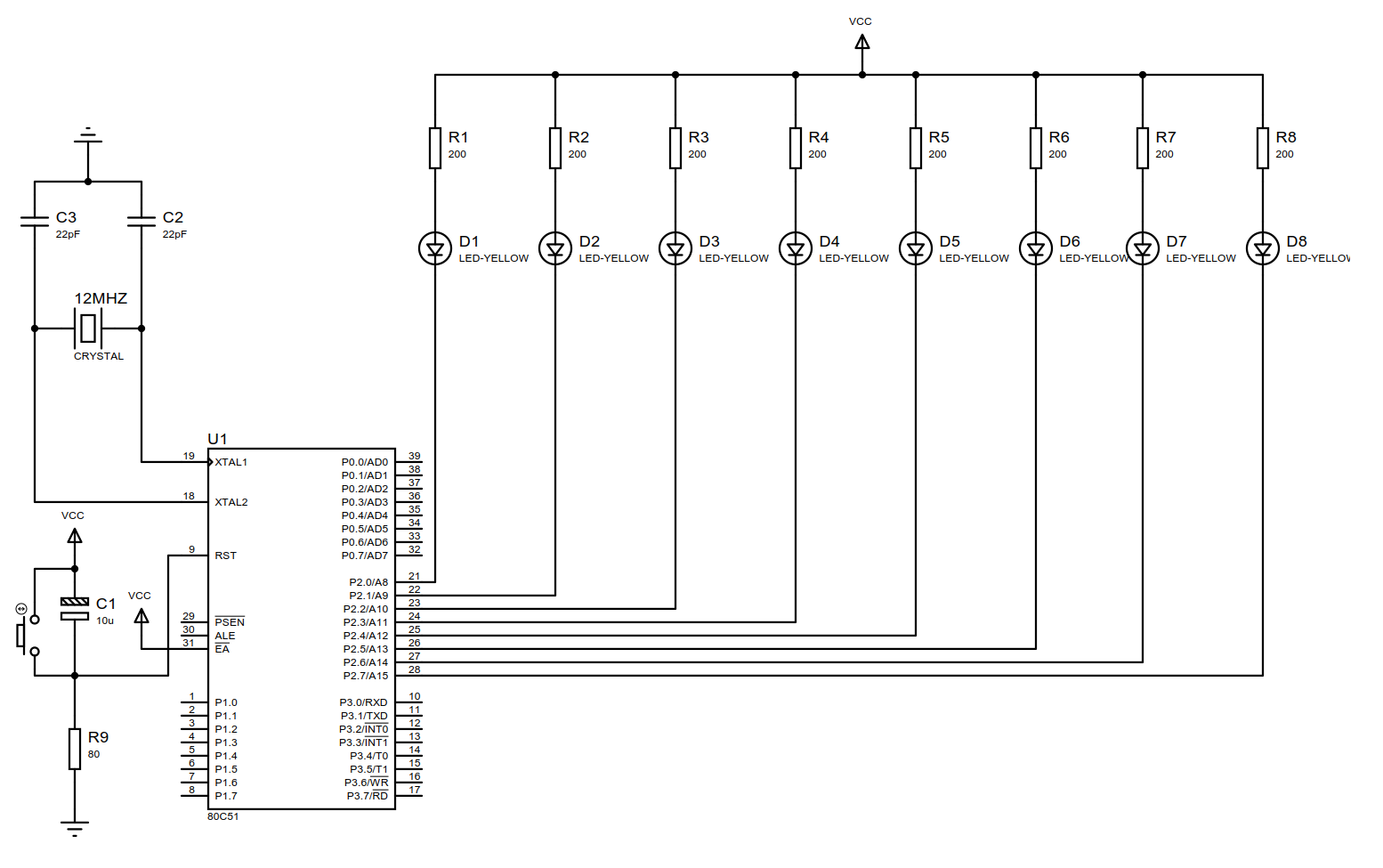 proteus7.7+Keil2仿真80C51控制流水灯_proteus芯片80c51对应keil什么芯片-CSDN博客