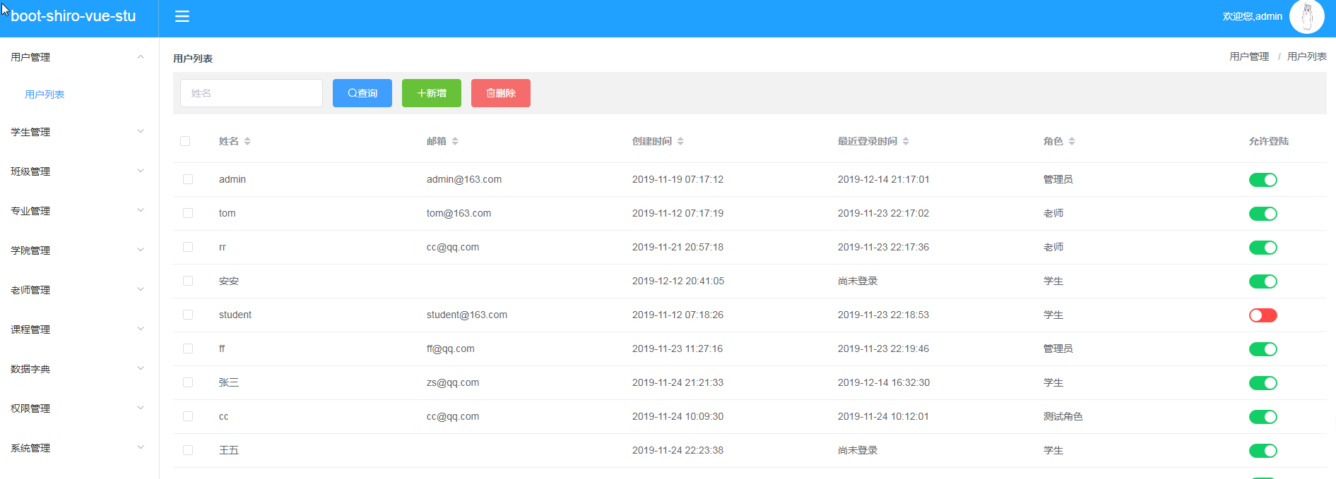 springBoot+shiro+vue的学生管理系统（二、总体功能及登录功能）_springboot+vue分角色登录‘-CSDN博客