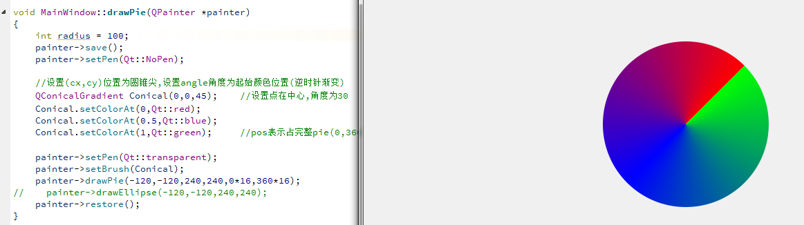 Qt之渐变QLinearGradient、QRadialGradient、QConicalGradient_qlineargradient 如何实现中间向左右两边渐变-CSDN博客