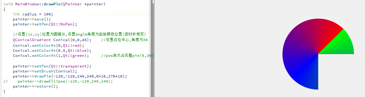 Qt之渐变QLinearGradient、QRadialGradient、QConicalGradient_qlineargradient 如何实现中间向左右两边渐变-CSDN博客
