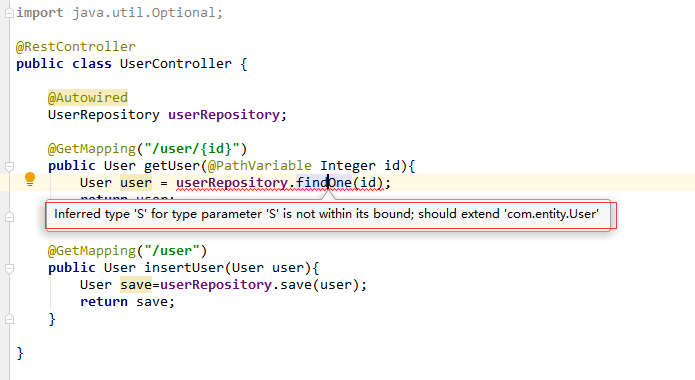 springboot 报错 Inferred type 'S' for type parameter 'S' is not within its bound; should extend ...
