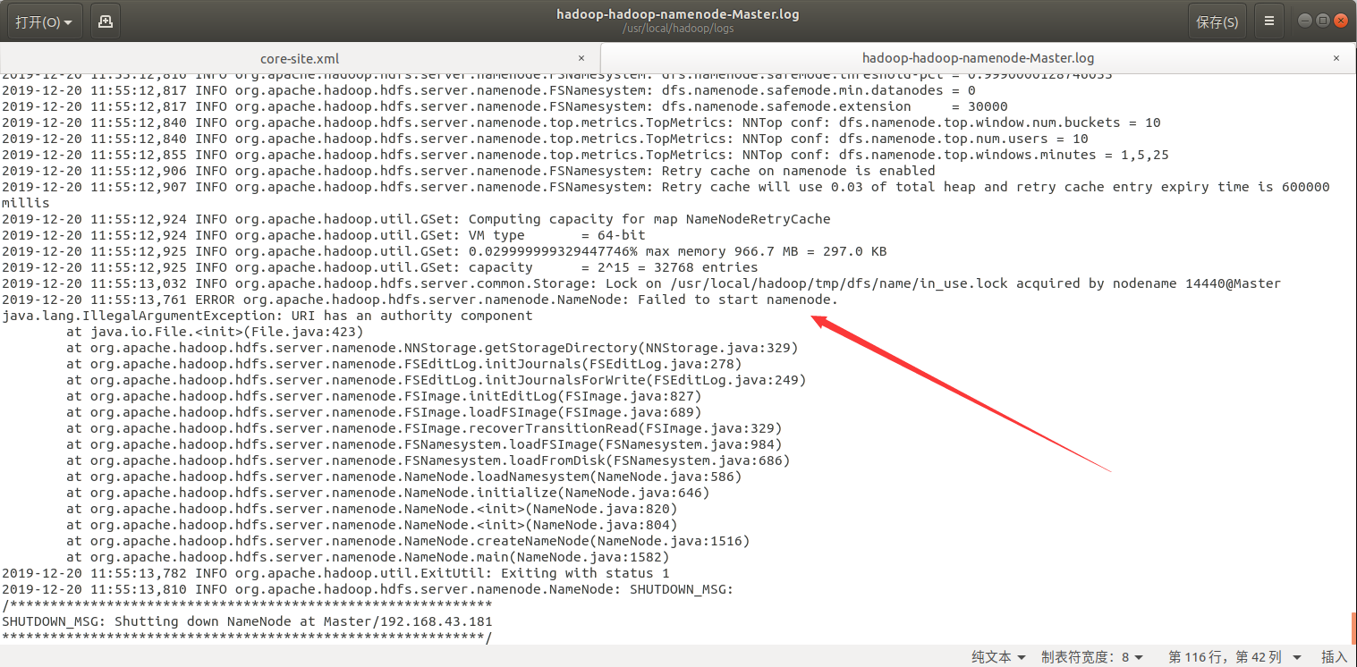 hadoop报错：Failed to start namenode. java.lang.IllegalArgumentException URI has an authority ...