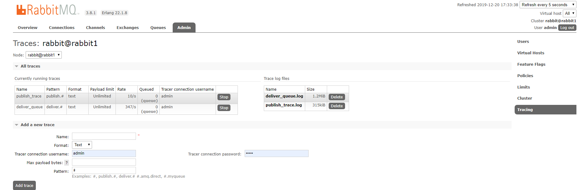RabbitMQ学习笔记：消息追踪rabbitmq_tracing插件_enabling plugins on node rabbit@脤赂脤矛:-CSDN博客