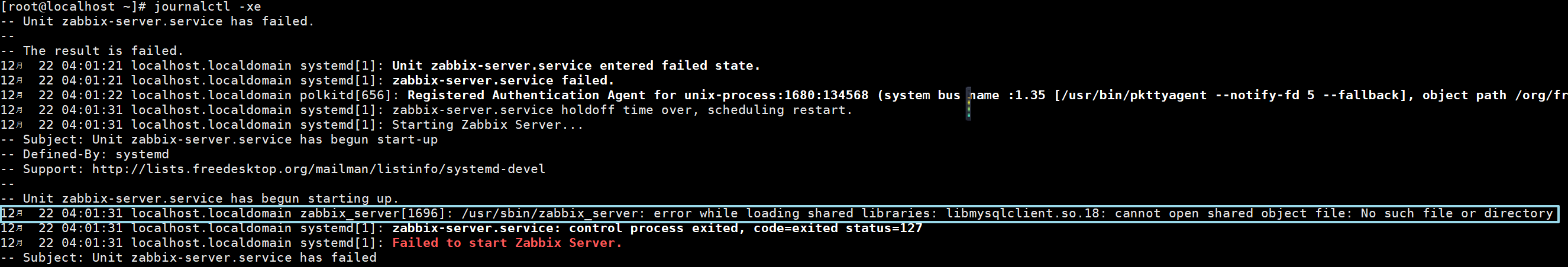 解决zabbix启动失败问题_job for zabbix-server.service failed because the c-CSDN博客