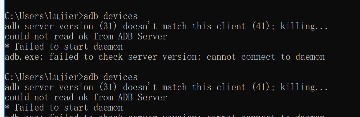 9 . adb device 报错could not read ok from ADB Server * failed to start daemon adb.exe: failed to ...