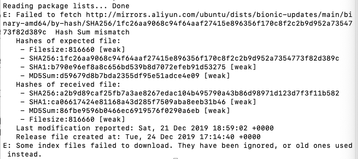 ubuntu 1804.1 升级失败：Hash Sum mismatch_hash sum mismatch hashes of expected file:-CSDN博客