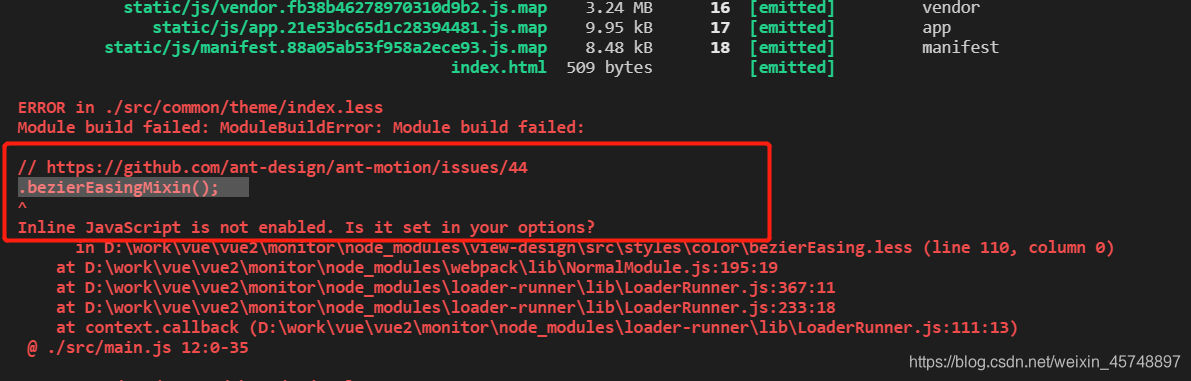 Vue 使用less 报错:inline Javascript Is Not Enabled Less Inline Javascript Is Not Enabled Csdn博客