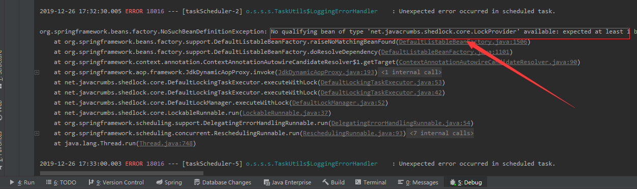 No qualifying bean of type 'net.javacrumbs.shedlock.core.LockProvider ...
