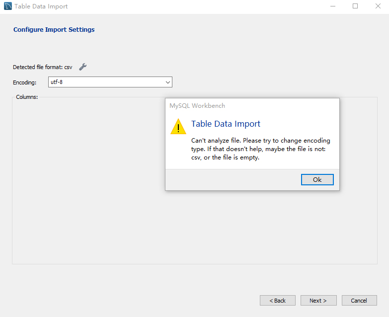 【数据库】【Mysql - Workbench1】 ：如何解决WPS/excel数据导入时Table Data Import报错问题？_mysql workbench table data ...