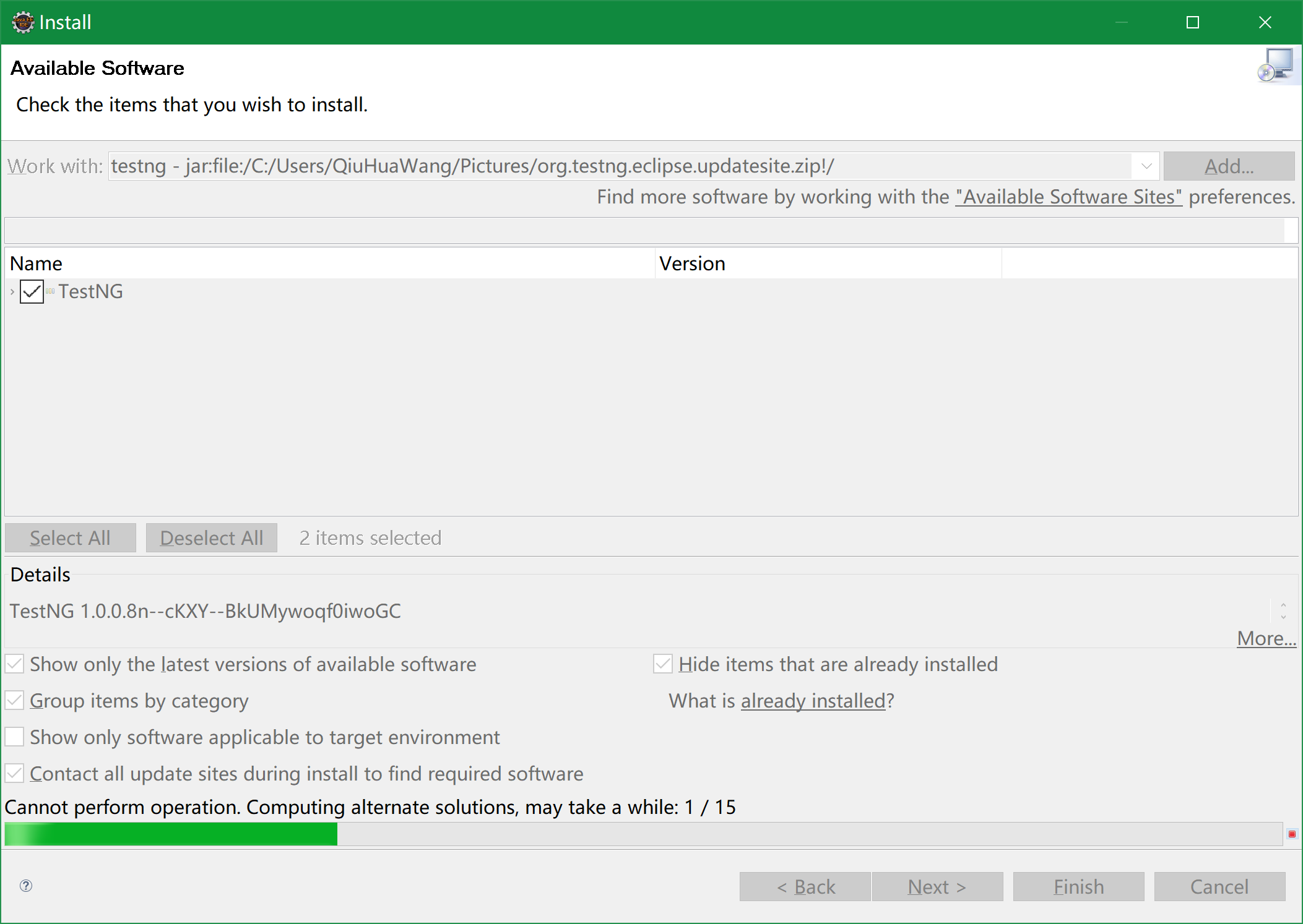 Eclipse安装插件卡住：cannot perform operation.Computing alternate solutions..._cannot perform operation ...