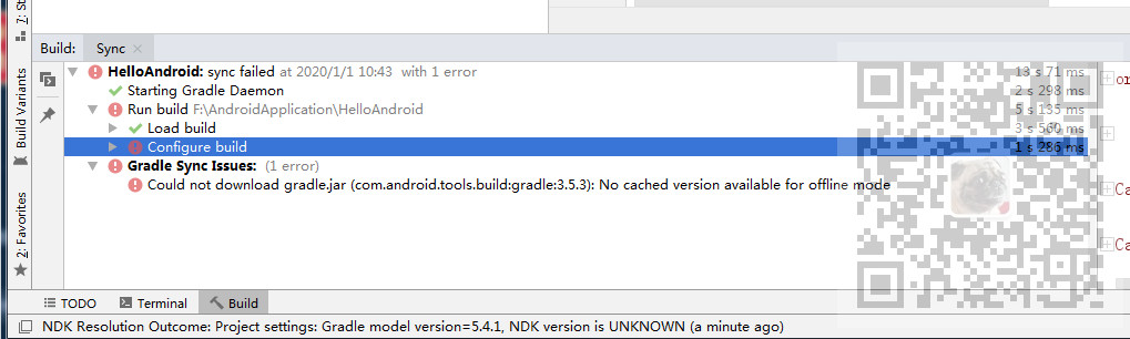 AndroidStudio报错：Could not download gradle.jar:No cacahed version available for offline mode ...