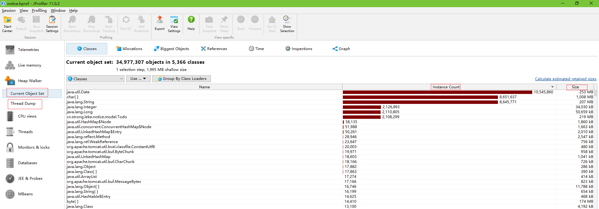 生产内存溢出,通过jprofiler对dump文件进行分析_jprofiler分析hprof文件线程-CSDN博客