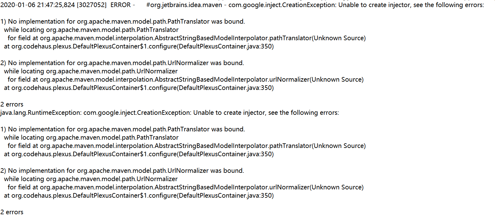 [ERROR]com.google.inject.CreationException: Unable to create injector_errorcreationexception-CSDN博客