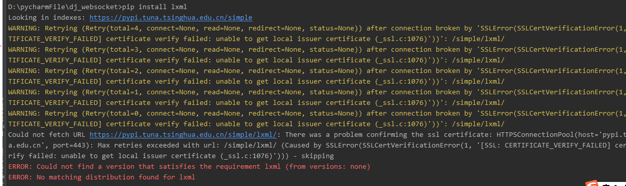 Solve the problem of warning retrying (retry(total=4 connect=none read=none redirect=none status ...