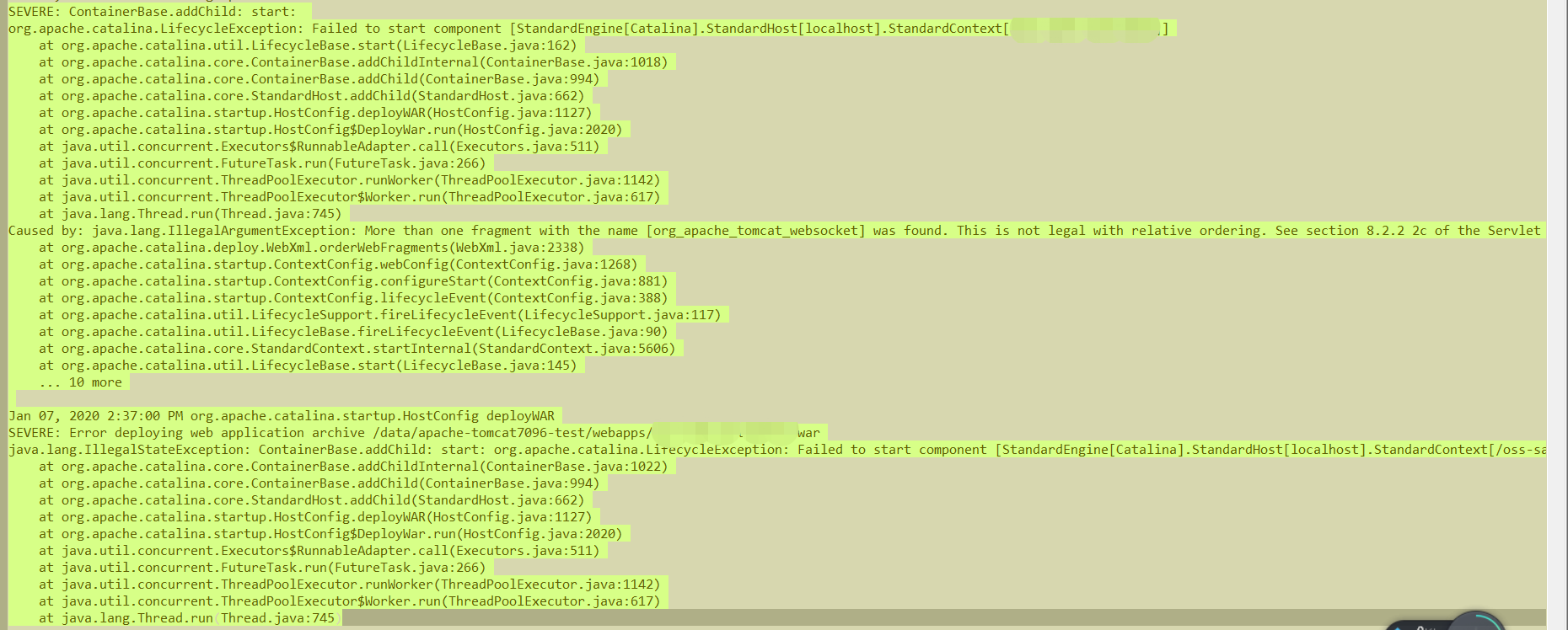 SEVERE: ContainerBase.addChild: start: org.apache.catalina.LifecycleException: Failed to start原因 ...