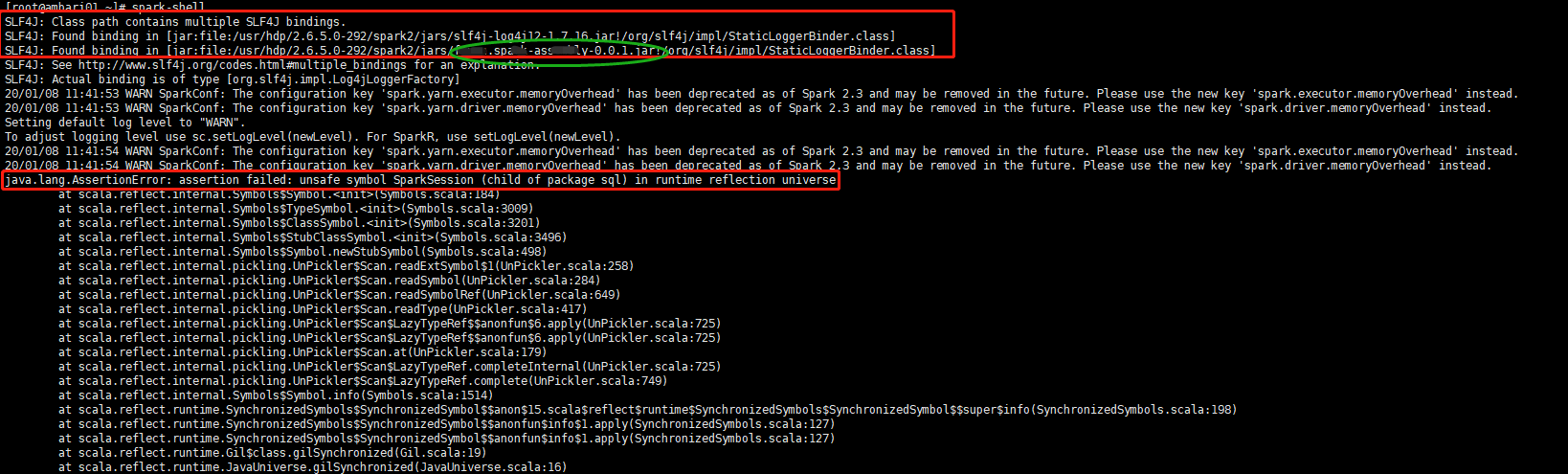 37. Spark-shell启动时，报如下错误 java.lang.AssertionError: assertion failed ...