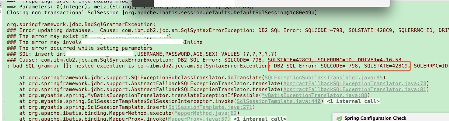 Mybatis 向db2数据库插入自增长的sql语句报：db2 Sql Error Sqlcode 798 Sqlstate428c9 