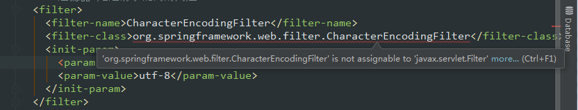 'org.springframework.web.filter.CharacterEncodingFilter' is not assignable to 'javax.servlet ...