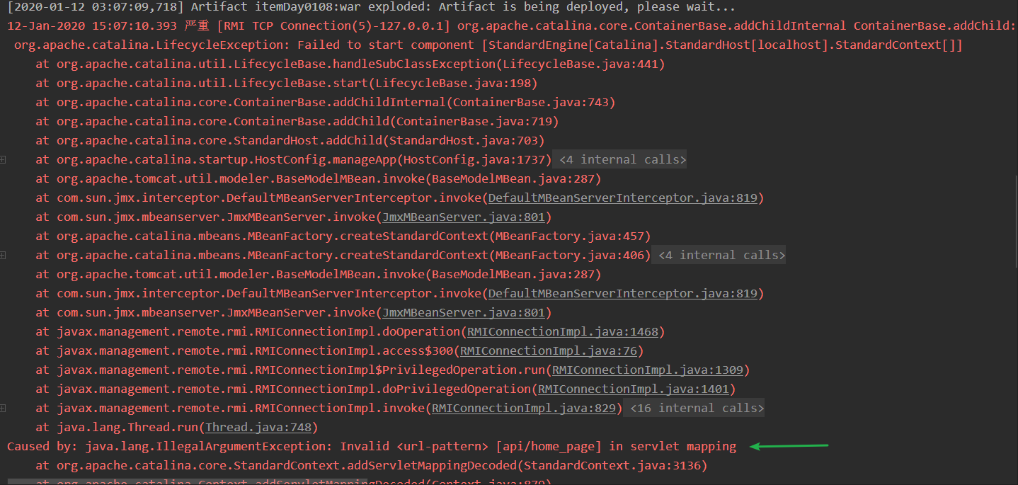 java.lang.IllegalStateException: ContainerBase.addChild: start: org.apache.catalina ...