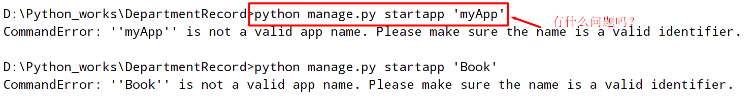 CommandError: ''Book'' is not a valid app name. Please make sure the name is a valid identifier ...