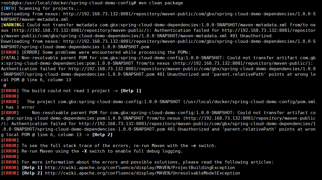 java 打包 mvn clean package时 "401 Unauthorized and 'parent.relativePath' points at wrong local POM ...