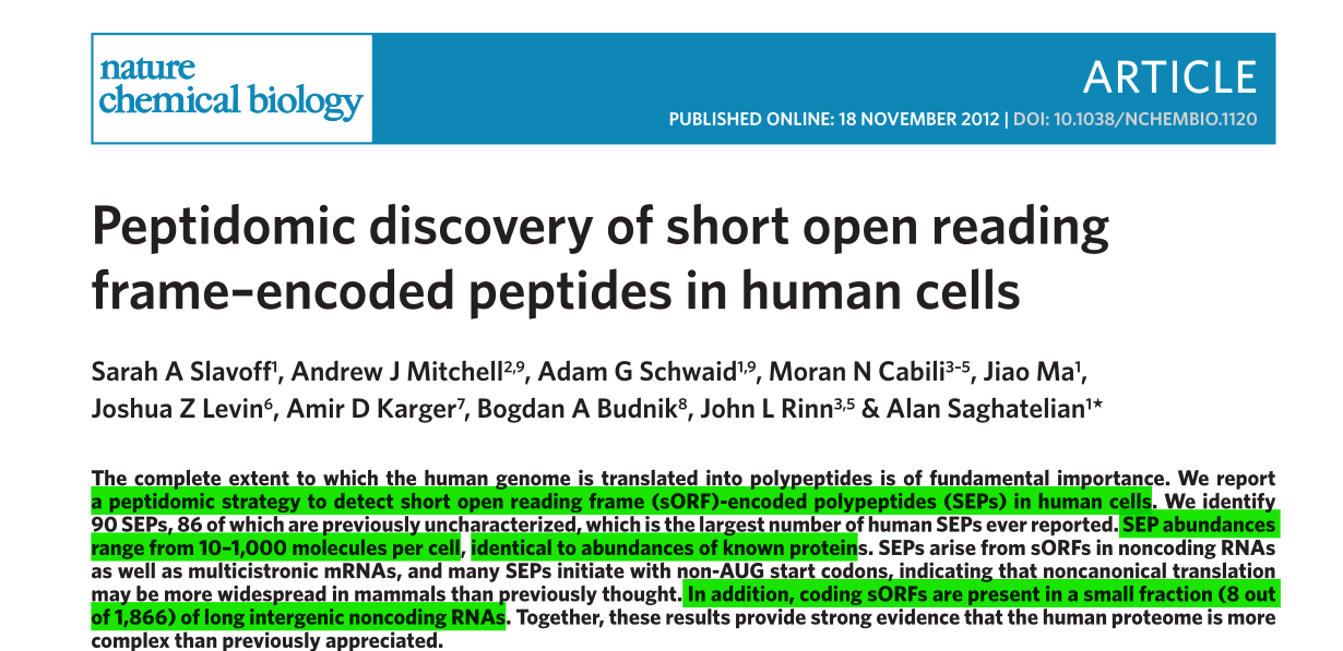 小肽相关1~peptidomic discovery of short open reading frame–encoded peptides in human cells_有小肽数据库的物种 ...
