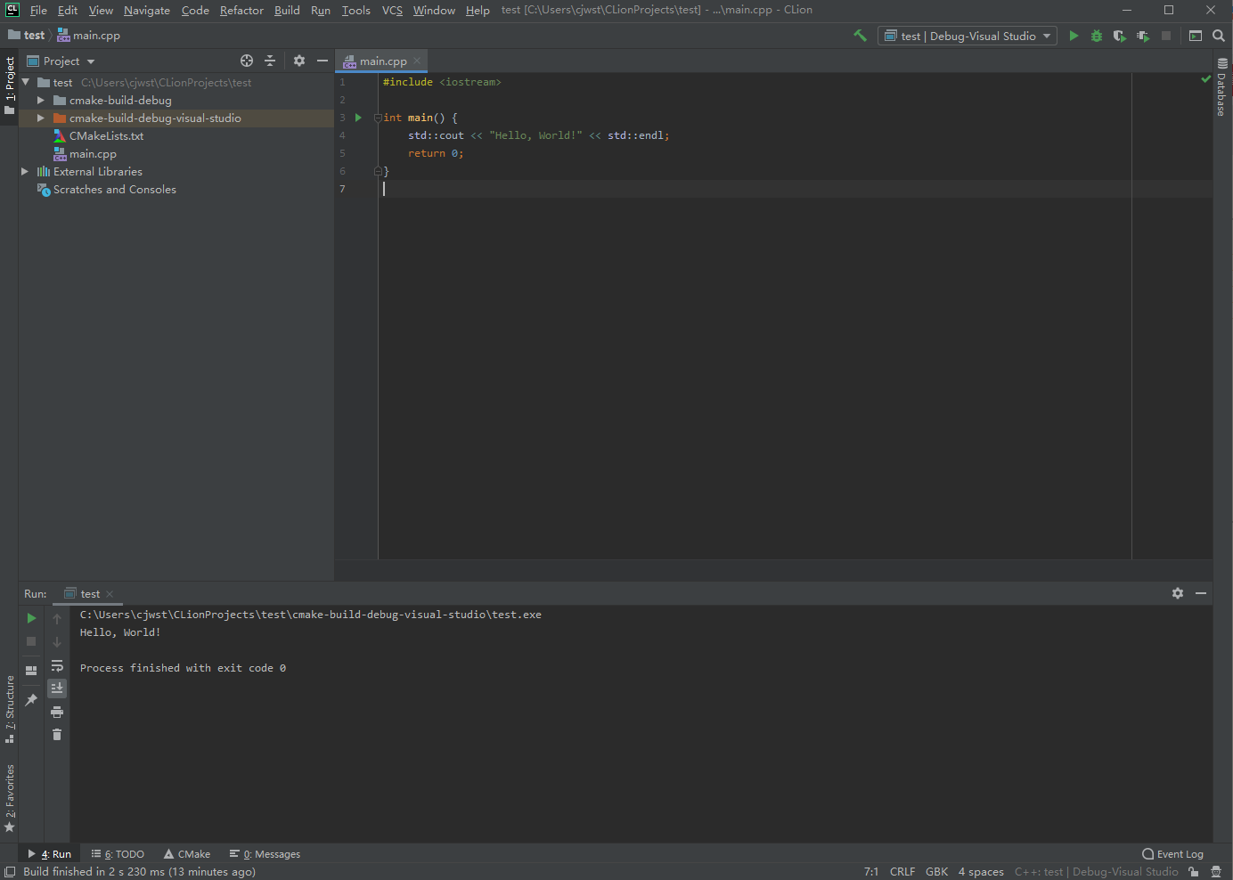 CLion MSVC编译器 helloworld-CSDN博客