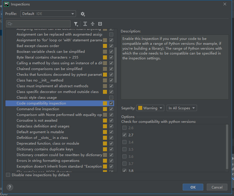 pycharm 提示 ennble Code compatibility inspection（代码兼容性检查）-CSDN博客