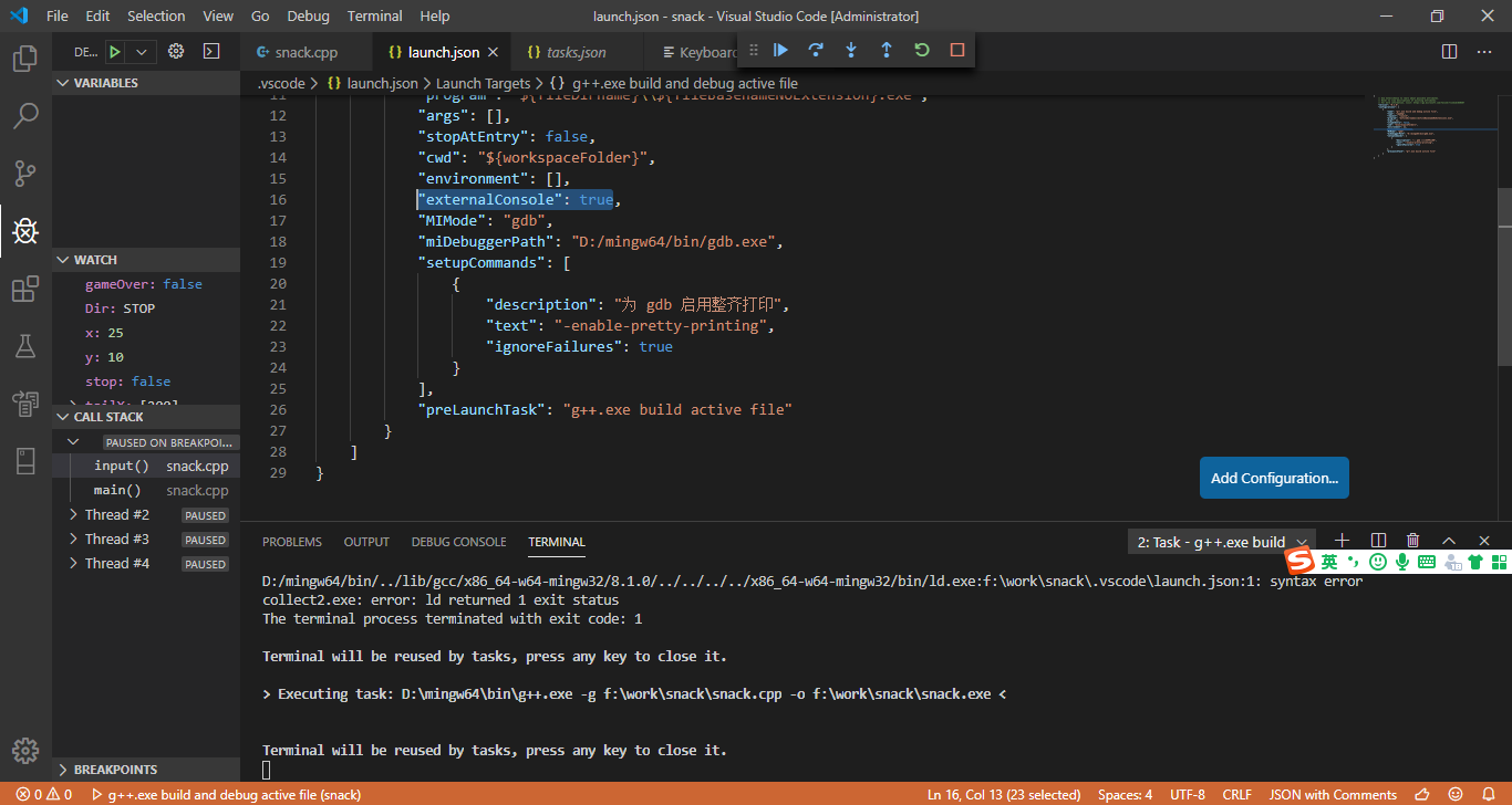 vscode调试c++代码时，Windows的控制台突然退出不显示了的改错日志_execute debugger commands using "-exec ",-CSDN博客