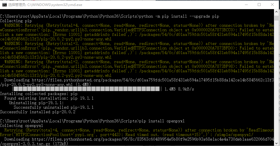 python pip安装openpyxl发生错误_collecting openpyxl retrying (retry(total=4, conne-CSDN博客