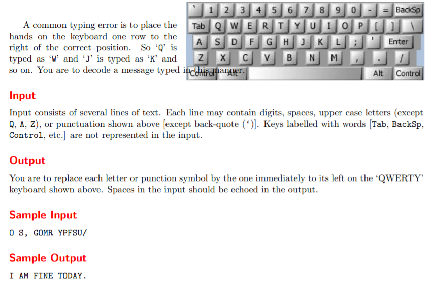 Algorithm competition Example 3-2 WERTYU (WERTYU, UVa10082) - Programmer Sought