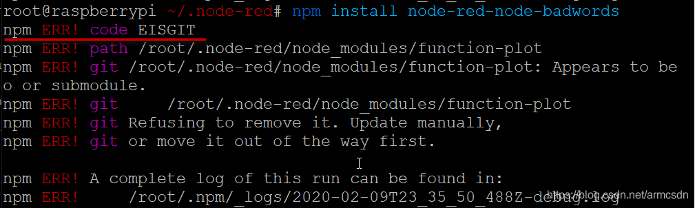 树莓派3b Node Red安装节点时遇到npm Err Eisgit 问题解决 Node Red 节点管理安装node Red