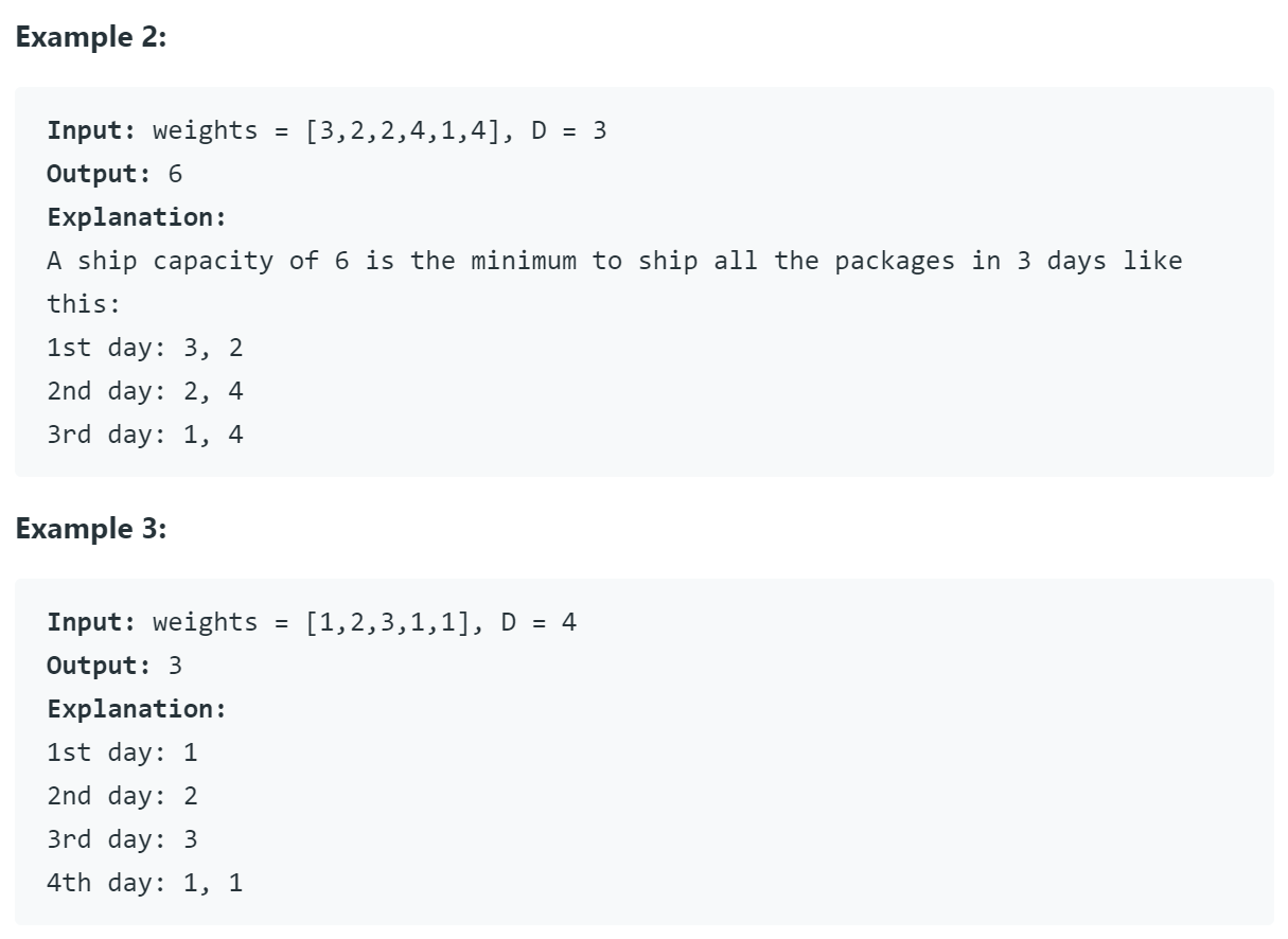 LeetCode 1011. Capacity To Ship Packages Within D Days（python） - Programmer Sought