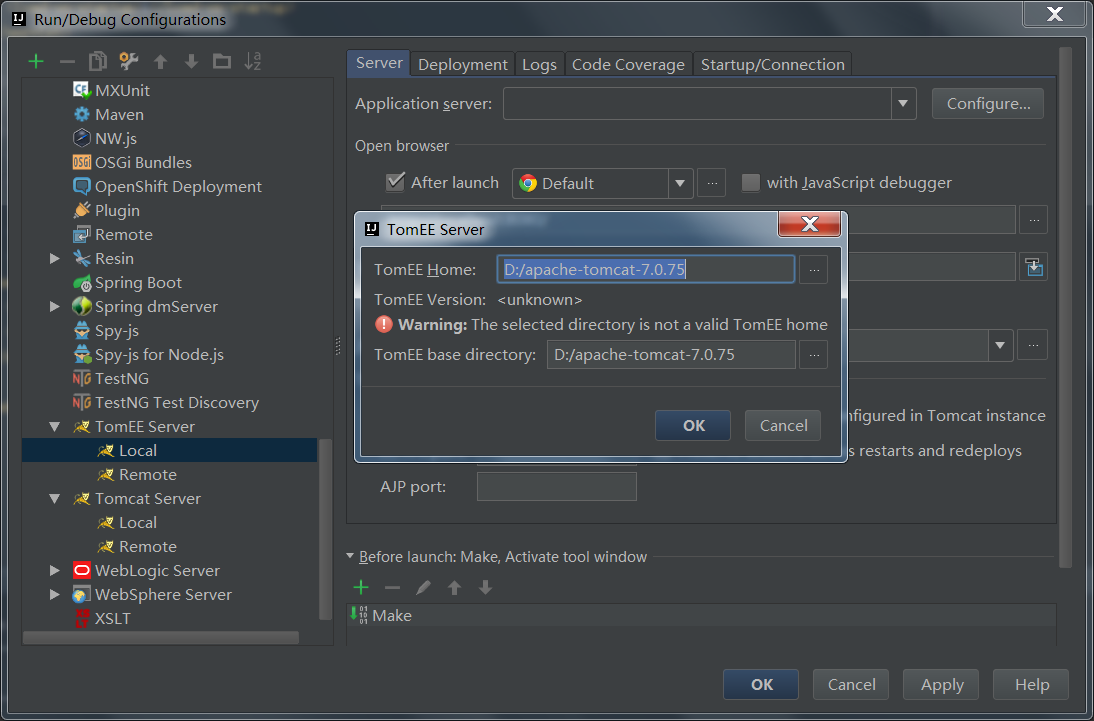 idea添加tomcat启动，启动时，报错：the selected directory is not a TomEE home_tomee hone-CSDN博客