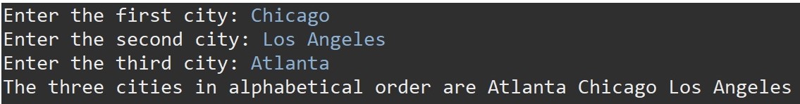 第四章第二十四题（对三个城市排序）(Sort three cities)_2. write a program that prompts ...
