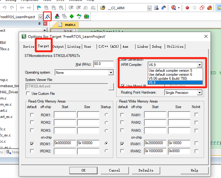 Nucleo-L476运行FreeRTOS学习4 - Keil Compiler V6使用方法_freertos keil6支持版本-CSDN博客