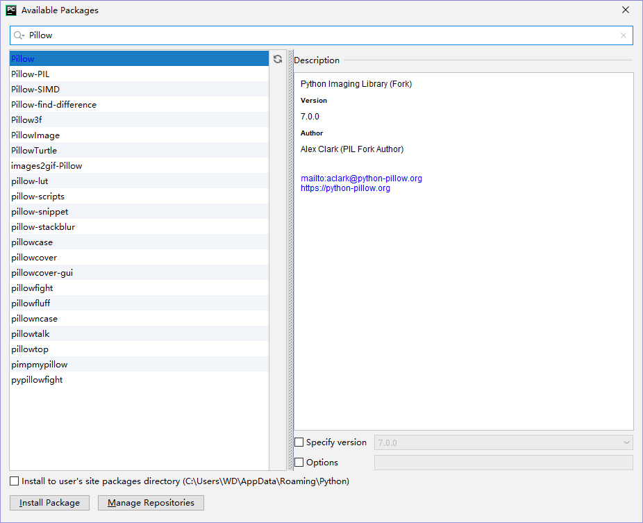 pycharm中添加pillow包报错解决办法_python pillow包装不上-CSDN博客
