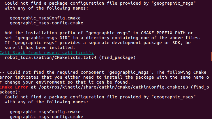 ROS 学习笔记（11）编译错误 Could not find a package configuration file provided by "geographic_msgs"-CSDN博客