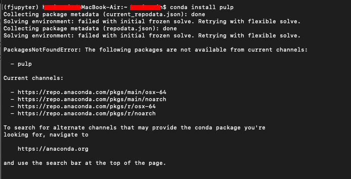 Mac 使用conda和pip安装pulp失败解决方法_pip install pulp失败-CSDN博客