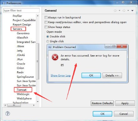 Myeclipse添加Tomcat时报错An error has occurred. See error log for more details._myeclipse想部署tomcat时候 ...