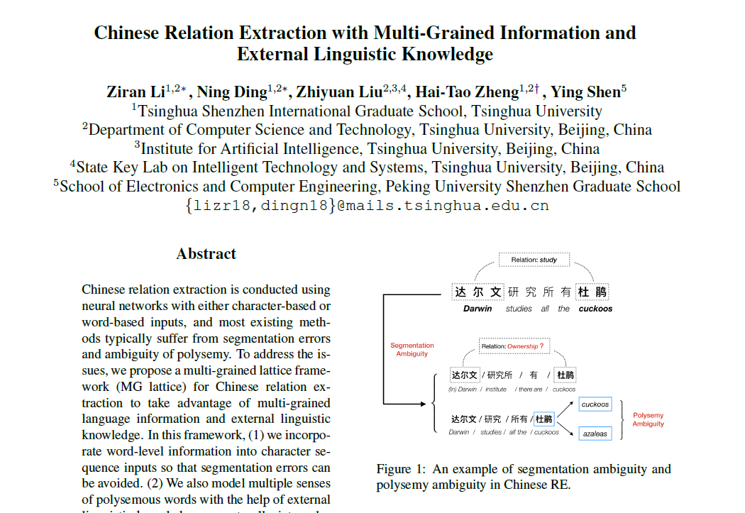 论文Chinese Relation Extraction with Multi-Grained Information and ...