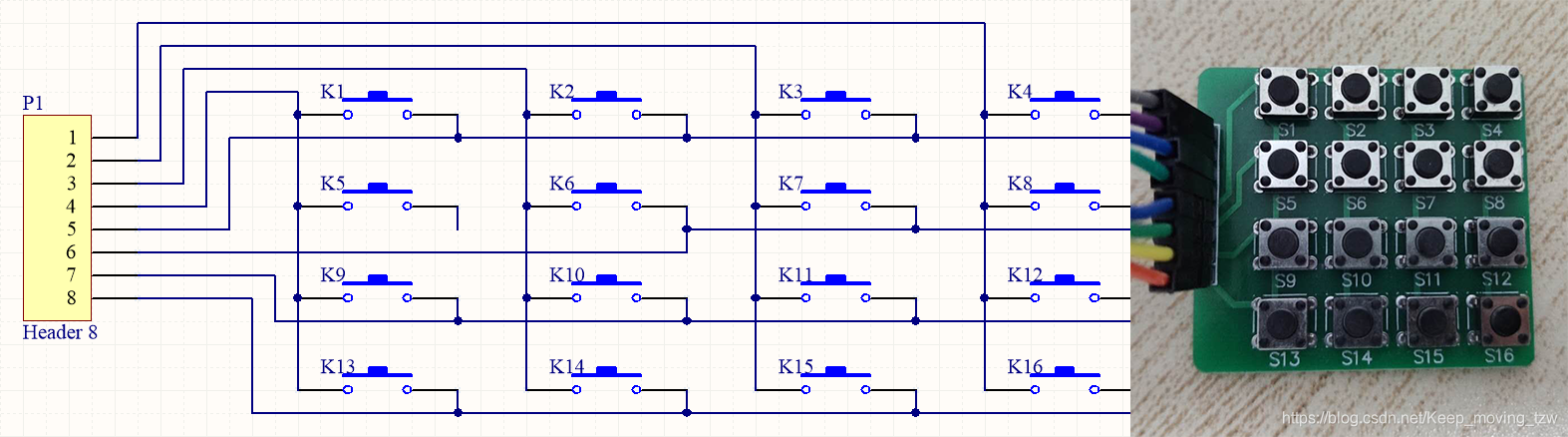 【stm32f103笔记】3、按键与矩阵键盘 矩阵键盘与stm32单片机接线原理图 Csdn博客