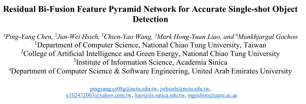 【论文笔记】：Residual Bi-Fusion Feature Pyramid Network for Accurate Single-shot Object Detection ...