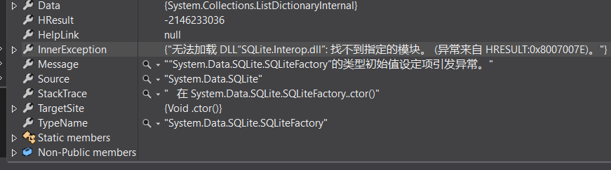 无法加载 DLL“SQLite.Interop.dll”: 找不到指定的模块。 (异常来自 HRESULT:0x8007007E)。或 （“System.Data.SQLite ...